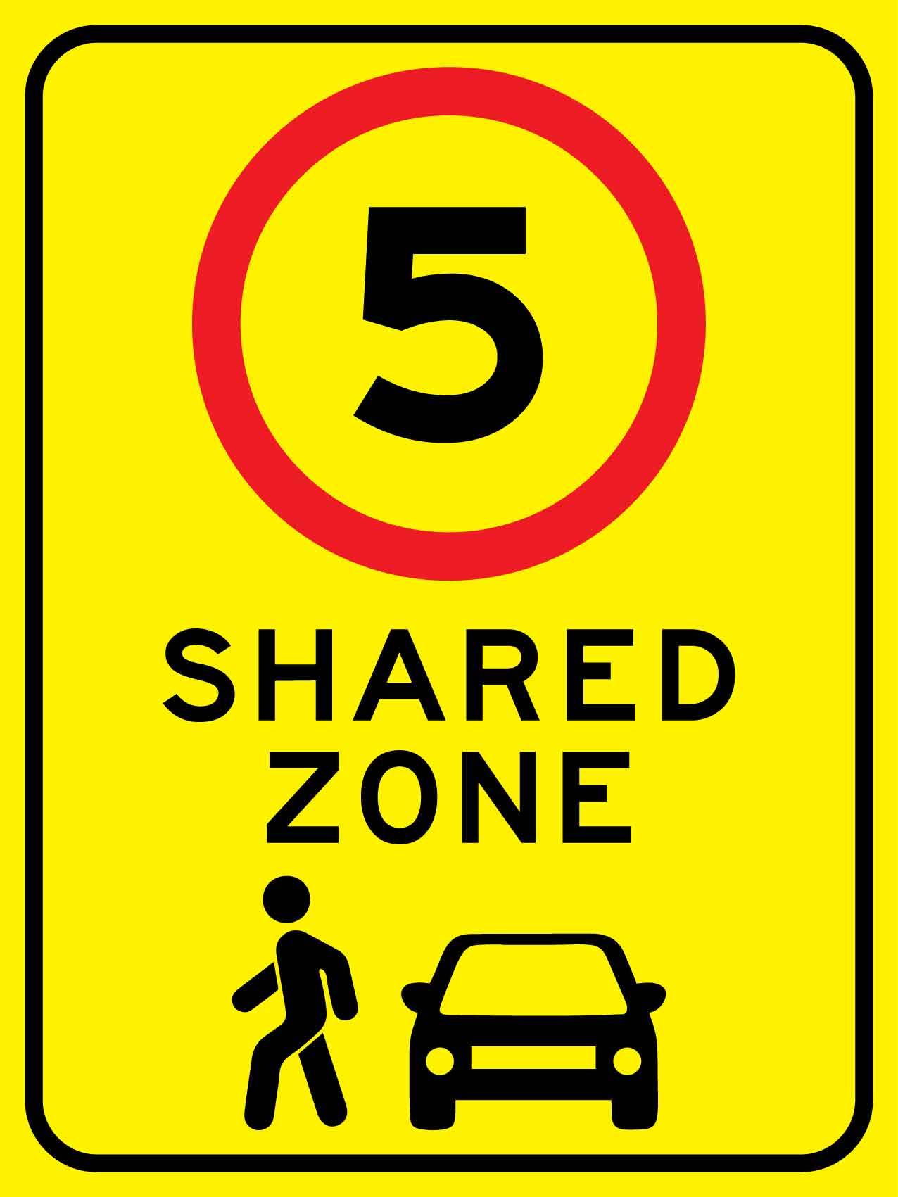 Shared Zone 5km Bright Yellow Sign – New Signs